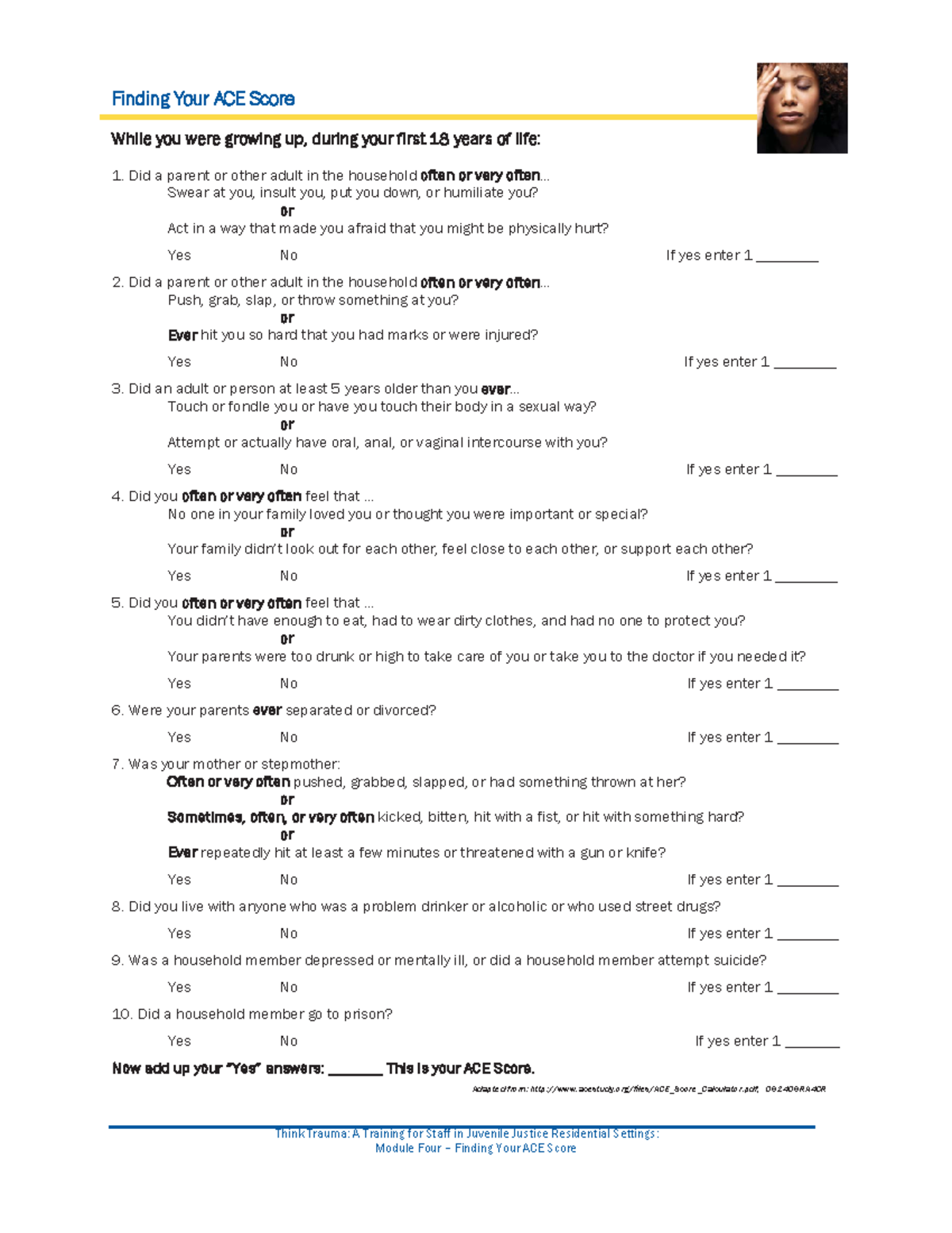 ACE Score - study document - Think Trauma: A Training for Staff - Studocu
