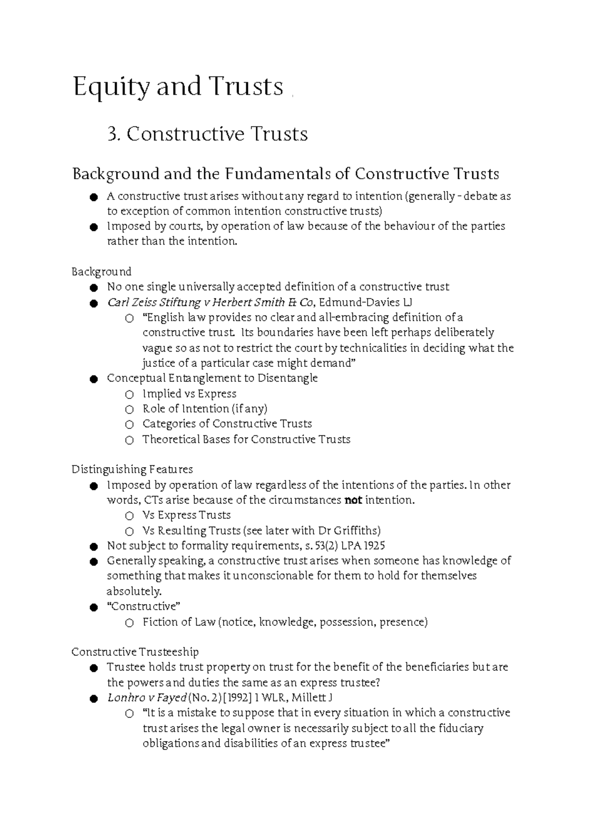 Equity and Trusts - Constructive Trusts - Equity and Trusts 3. Constructive Trusts Background ...