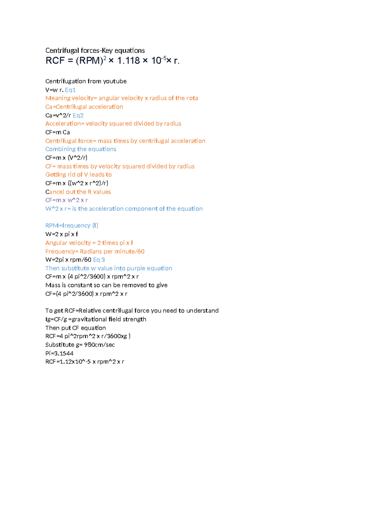 Centrifugal forces - Centrifugal forces-Key equations RCF = (RPM) 2 × 1 ...