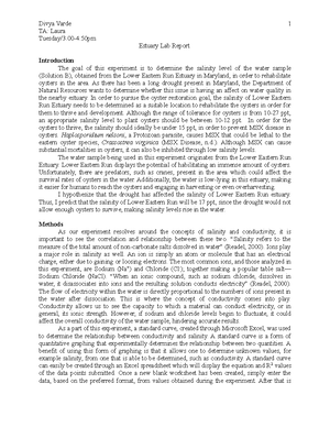 Water Quality Lab Report - TA: Laura Tuesday/3:00-4:50pm Water Quality ...