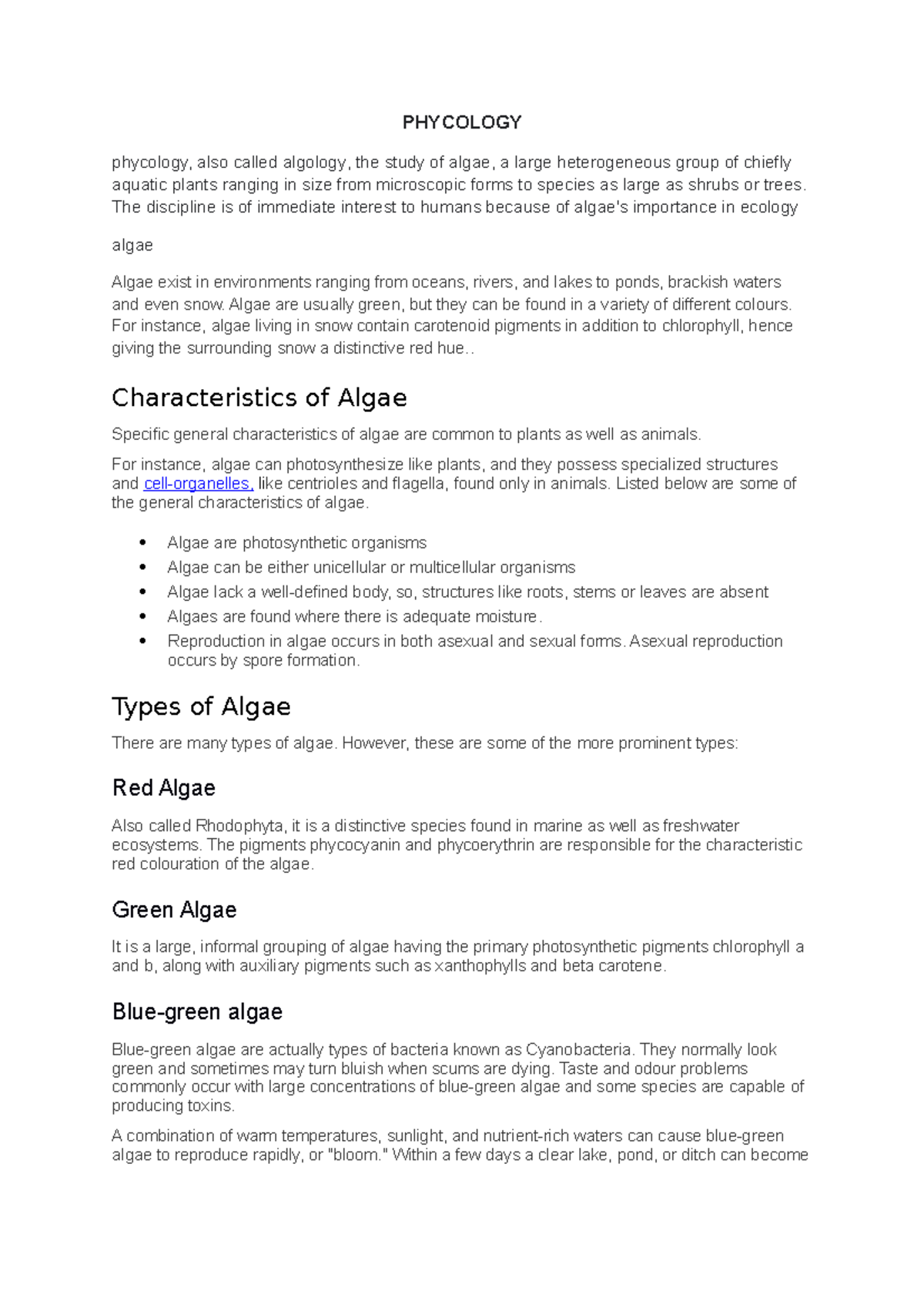 Phycology - PHYCOLOGY phycology, also called algology, the study of ...
