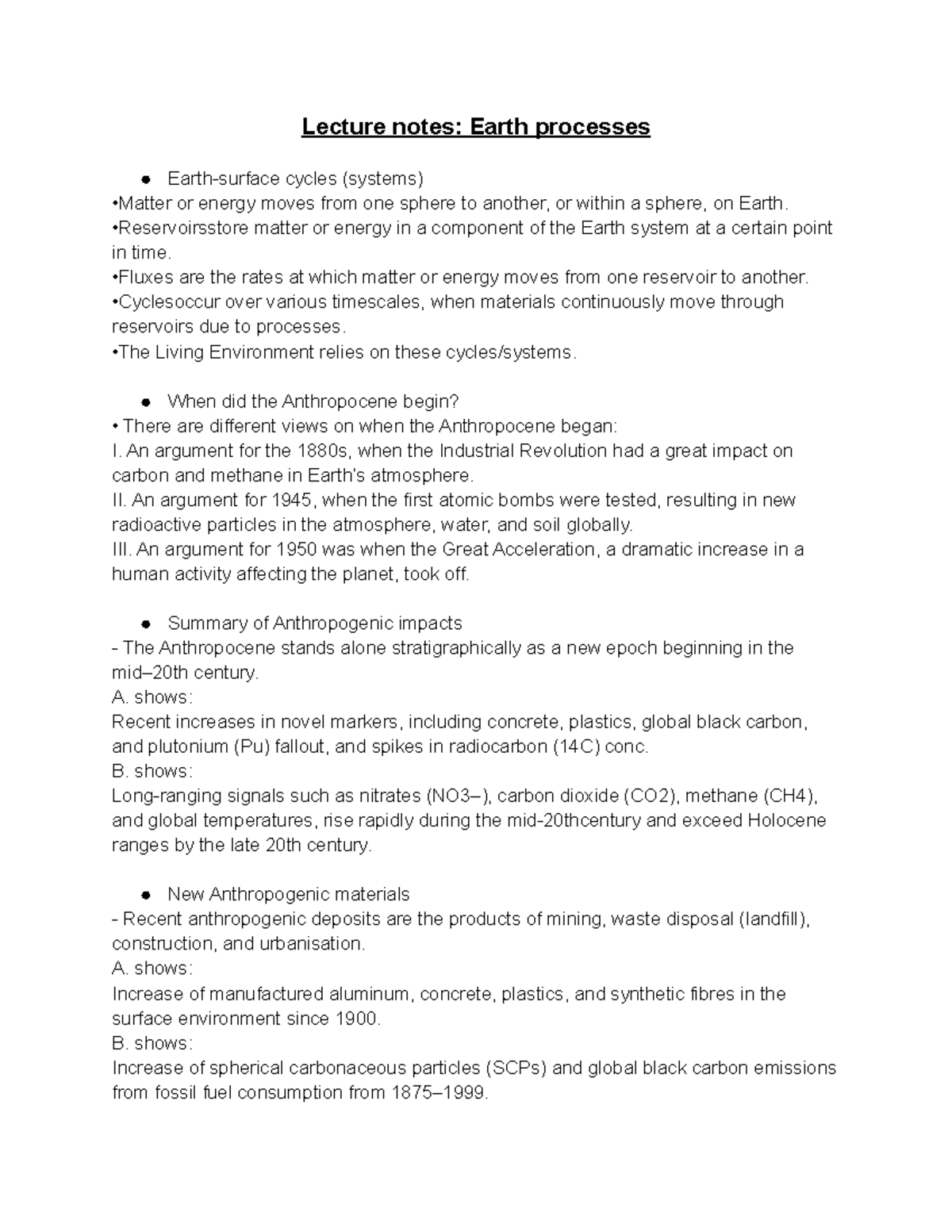 Environment lecture notes Earth processes - Lecture notes: Earth ...