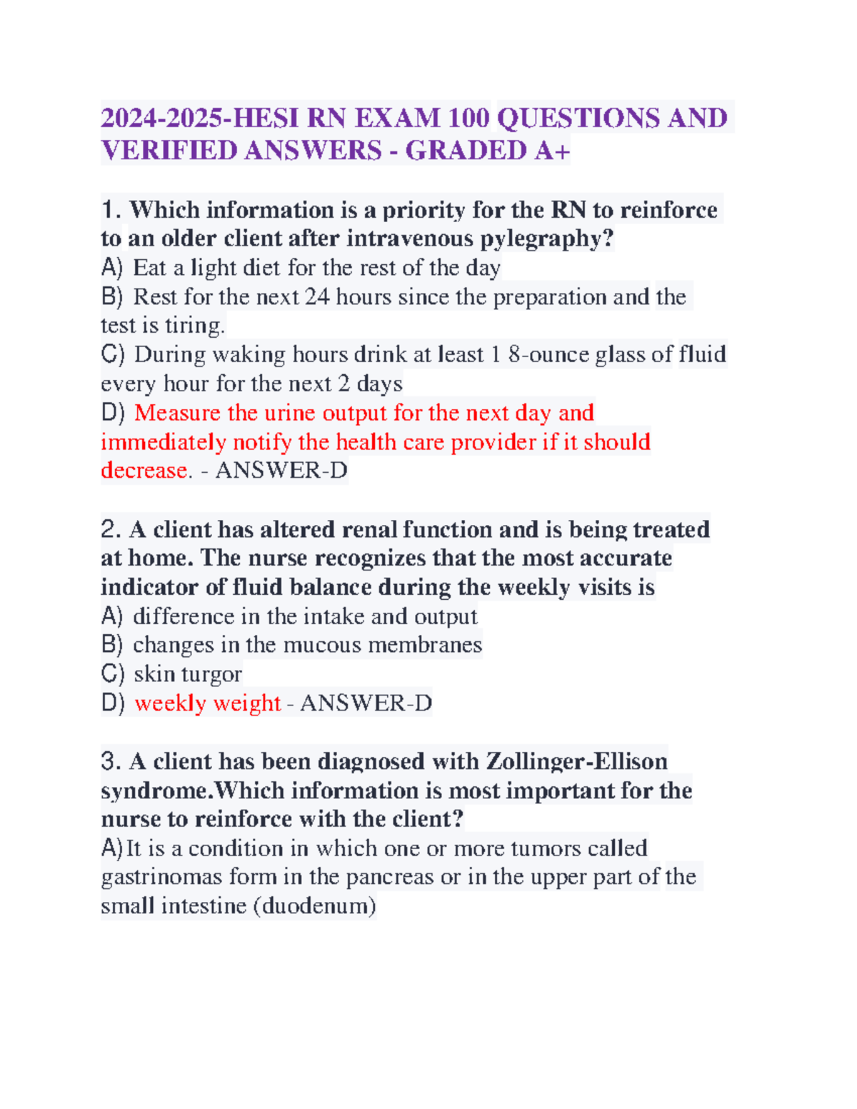 HESI RN-1-32 - HESI RN EXAM - 2024 - 2025 - HESI RN EXAM 100 QUESTIONS ...