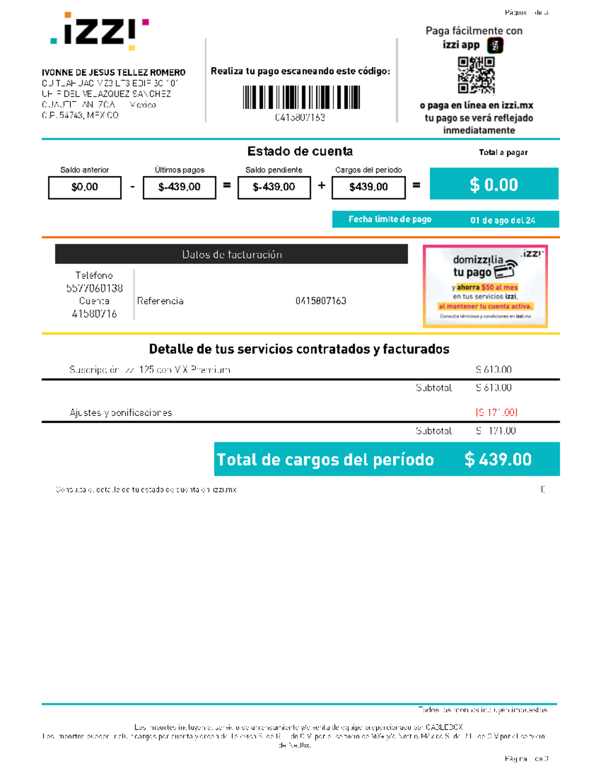 Statement 2024 07 - Matematicas - Página 1 de 3 izz Paga fácilmente con ...