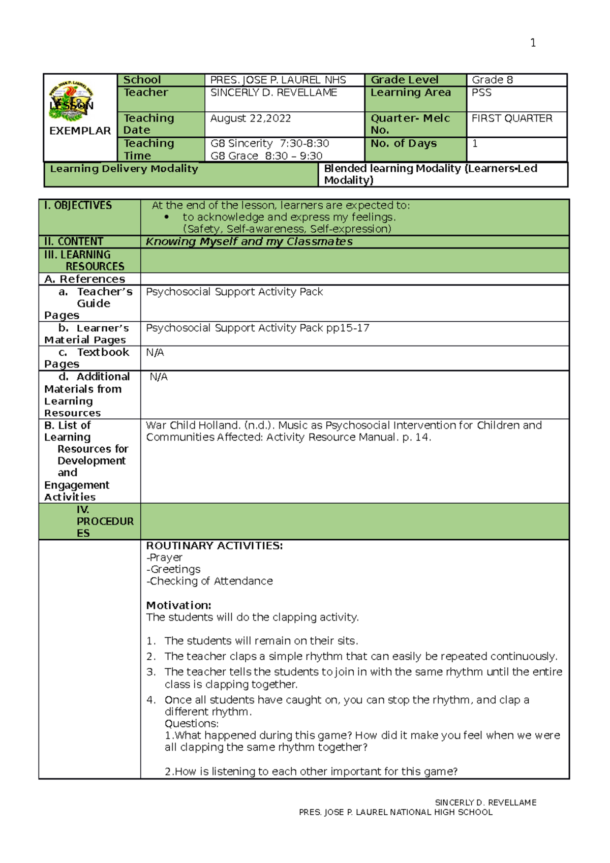 English 8 modals - lesson exemplar - School PRES. JOSE P. LAUREL NHS ...