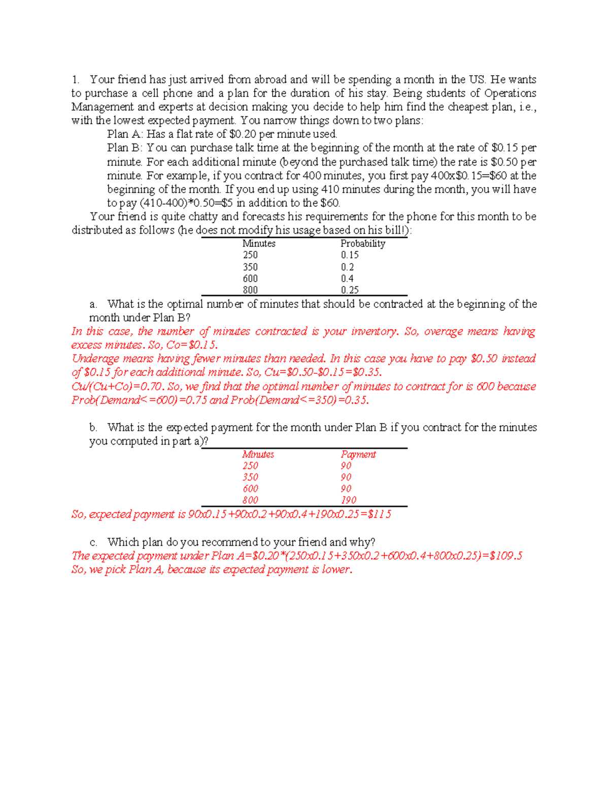 Session 5 - Demand Uncertainty Exercise Solution - 1. Your friend has ...