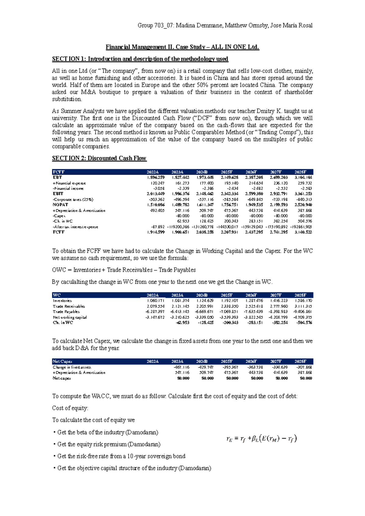 Case Study FMII - Financial Management II. Case Study – ALL IN ONE Ltd ...