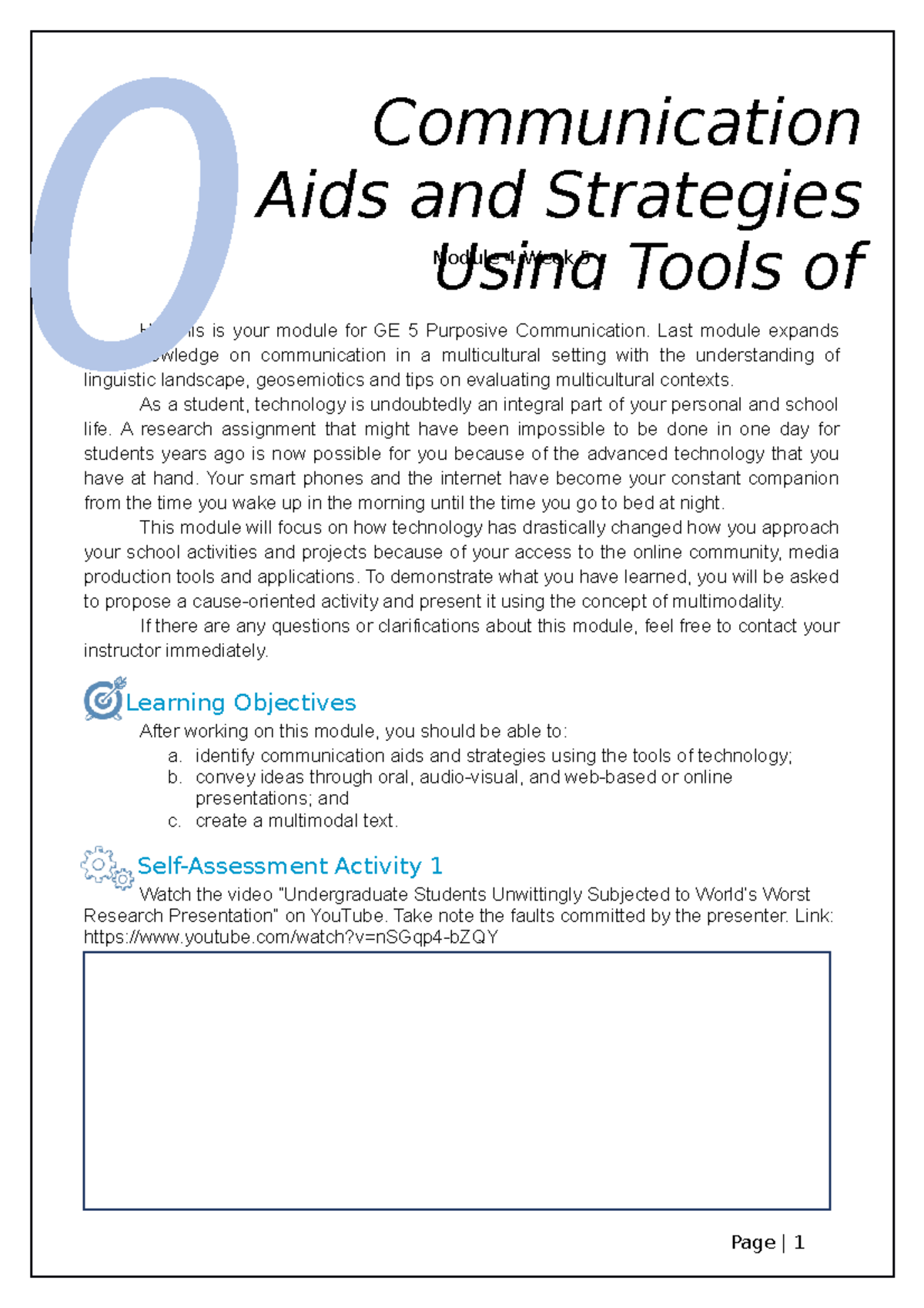 GE5 Module 4 Week 5 - Purposive Communication - Hi! This is your module ...