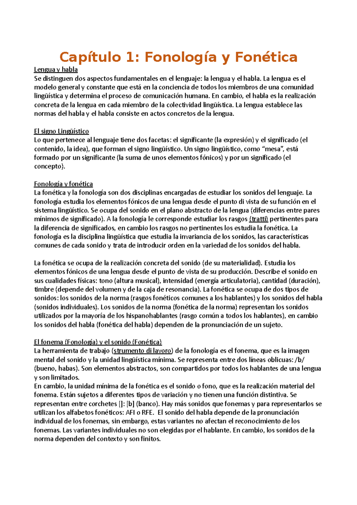 Fonología y Fonética - Capítulo 1: Fonología y Fonética Lengua y habla Se distinguen dos ...