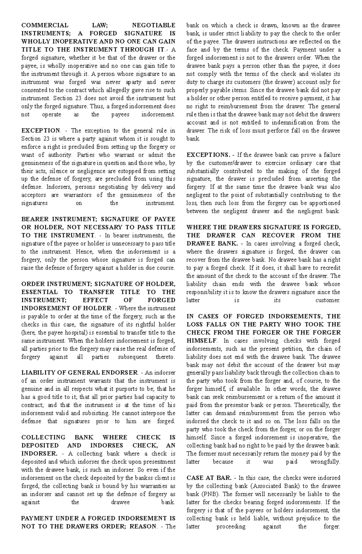Commercial LAW - Negotiable Instruments - COMMERCIAL LAW; NEGOTIABLE ...