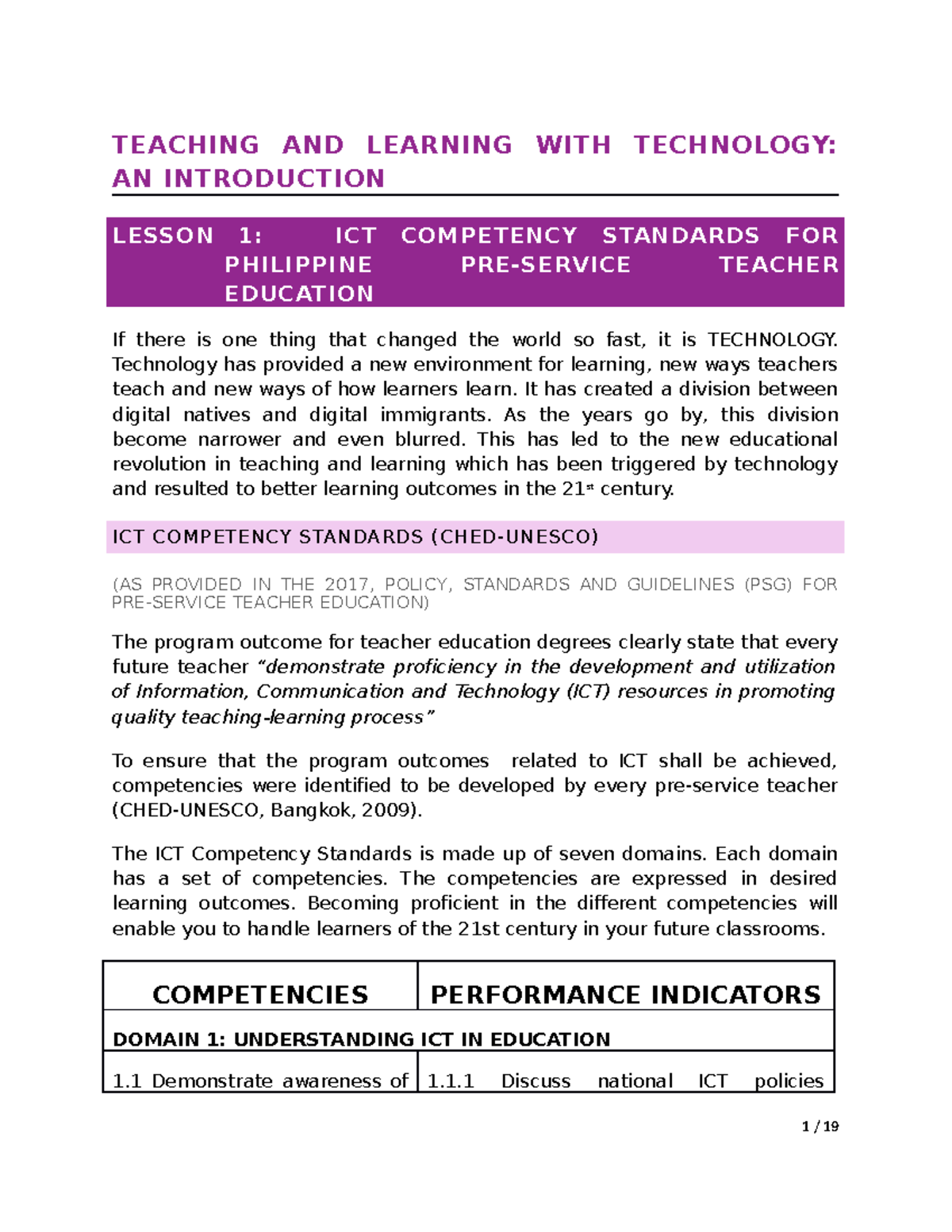 Lesson 01 - TEACHING AND LEARNING WITH TECHNOLOGY: AN INTRODUCTION ...