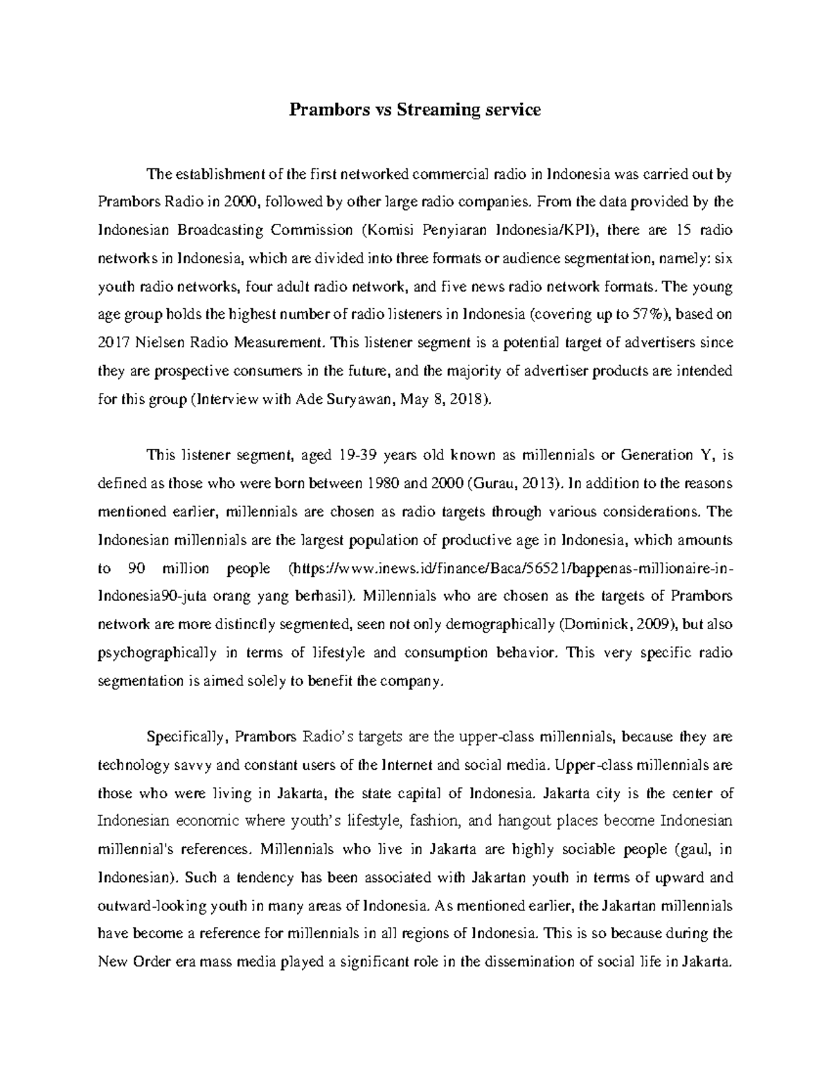 Case 4.1 Prambors vs Streaming services - Prambors vs Streaming service ...