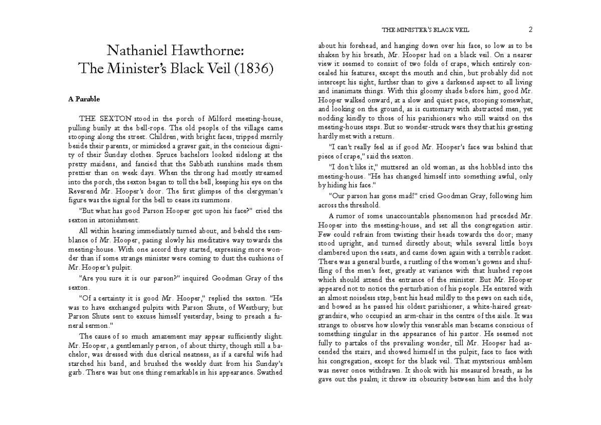 The Minister's Black Veil (1836) - Nathaniel Hawthorne: The Minister’s ...