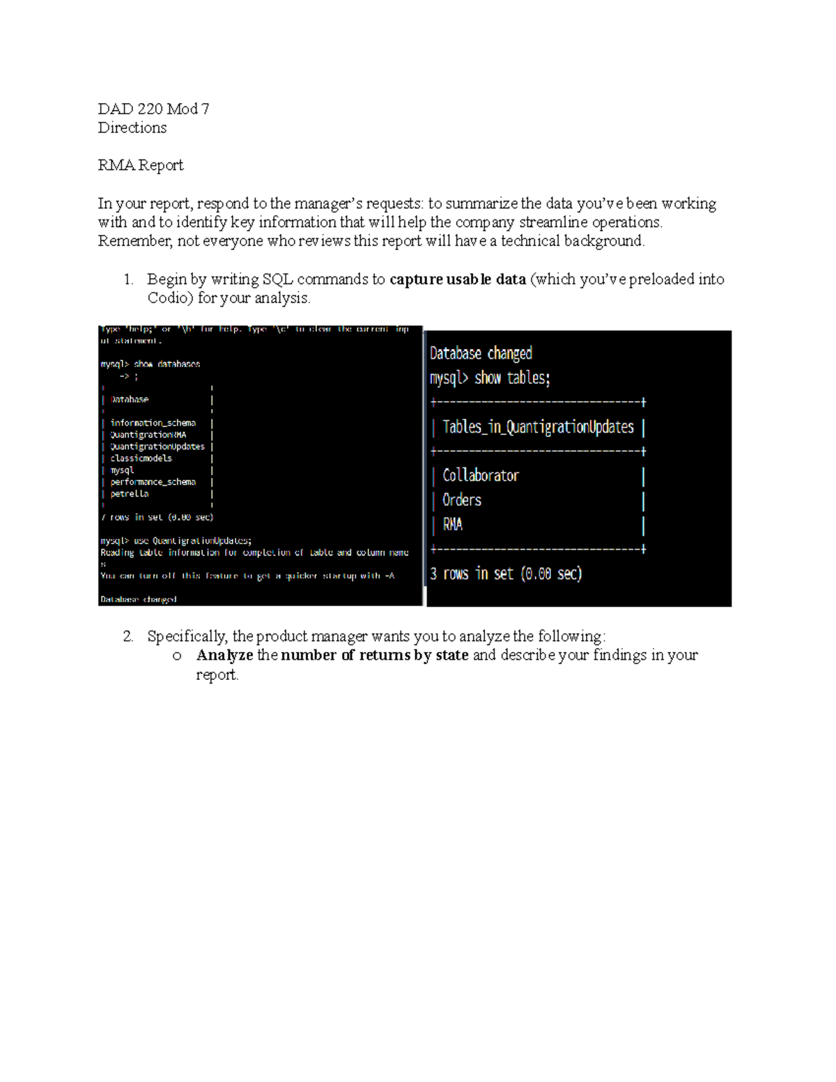 Dad 220 Mod 7 Dad 220 Mod 7 Dad 220 Mod 7 Directions Rma Report In Your Report Respond To