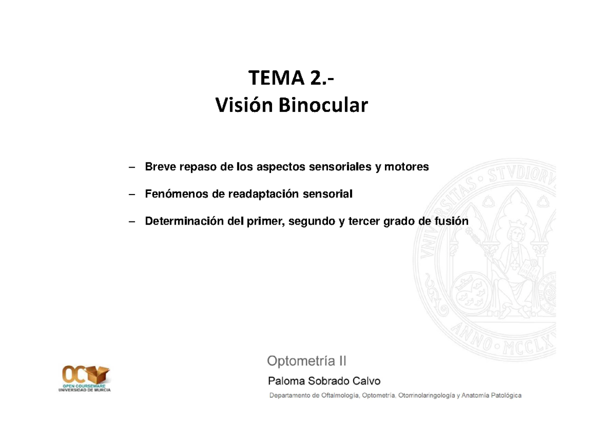 Tema 2 vision binocular breve repaso de los aspectos sensoriales y ...