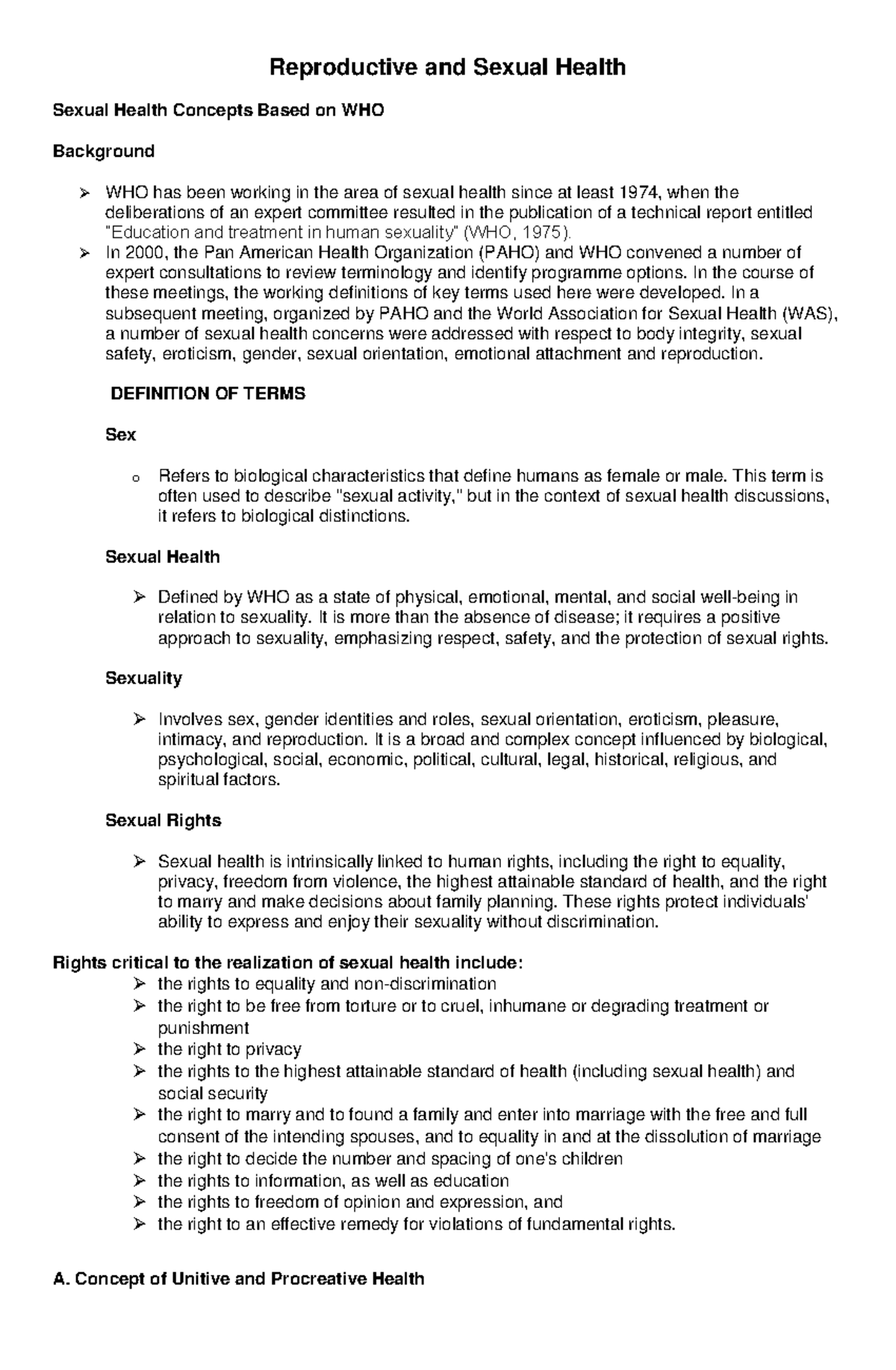 Reproductive and Sexual Health student hand out - Reproductive and ...