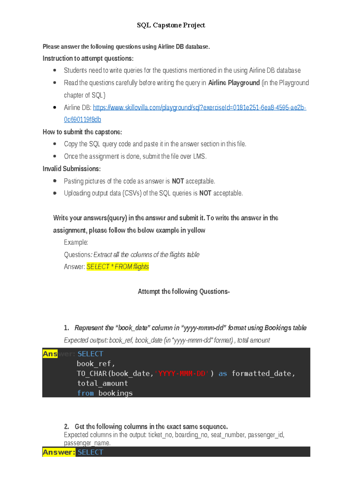SQL Capstone Project - Please answer the following questions using Airline DB database ...
