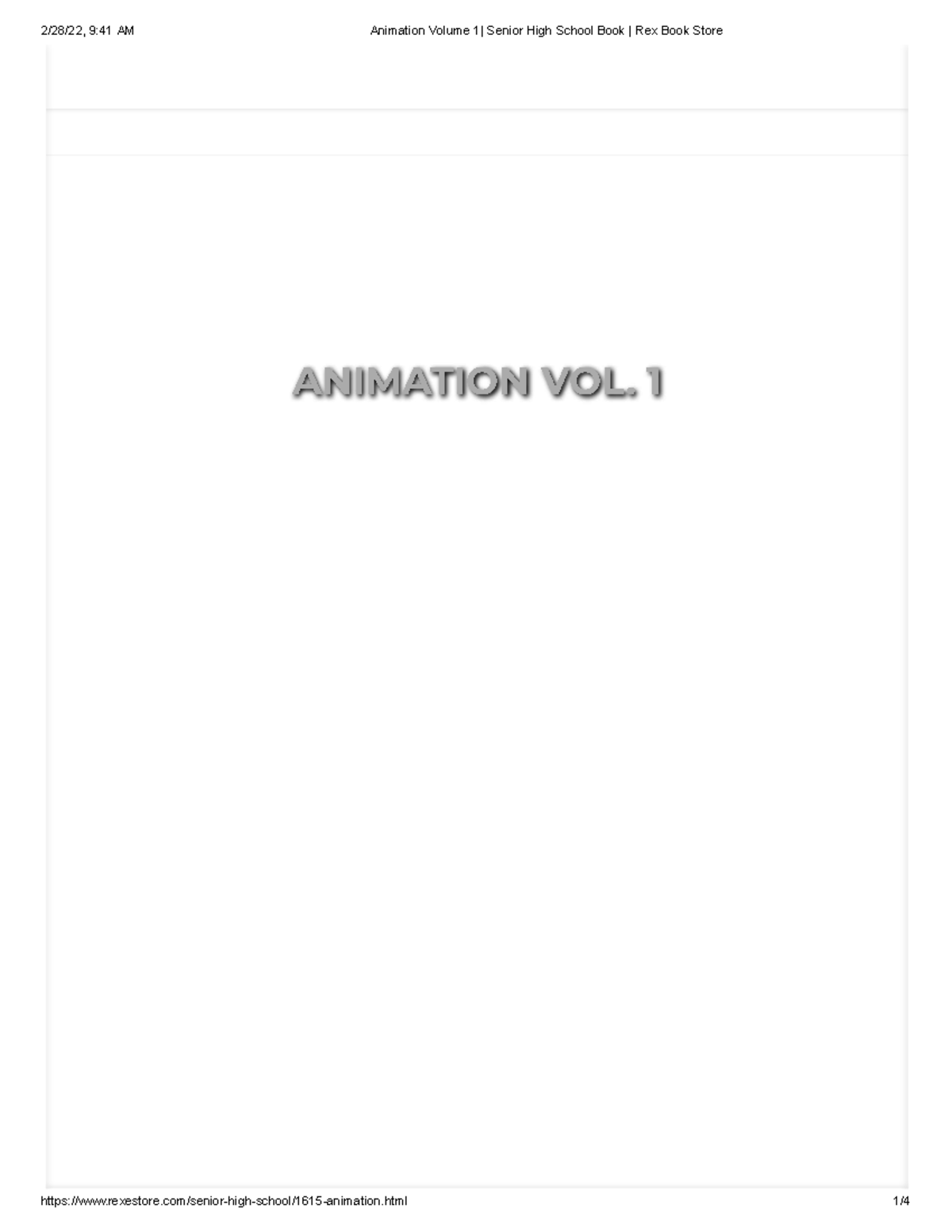 Animation Volume 1 Senior High School Book Rex Book Store - - Studocu