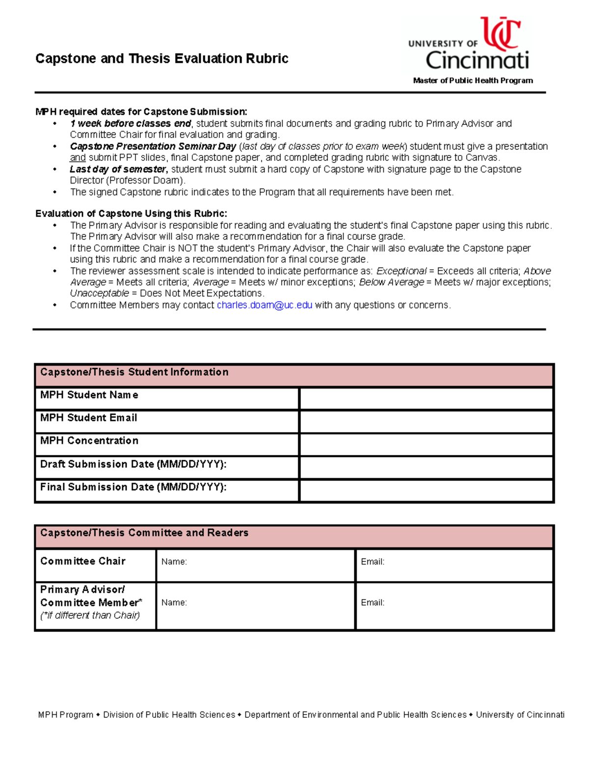 Capstone or thesis evaluation rubric - MPH Program w Division of Public ...