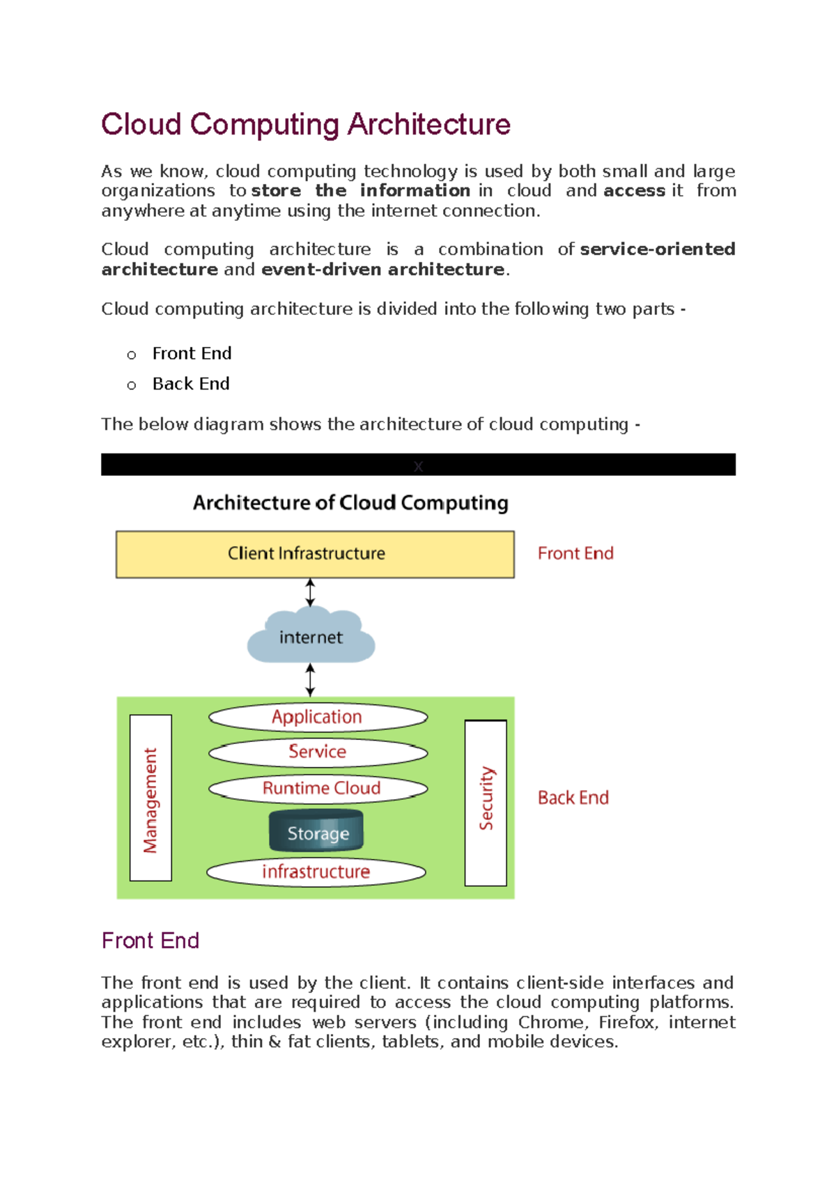 Cloud Computing Architecture Cloud Computing Architecture Is A