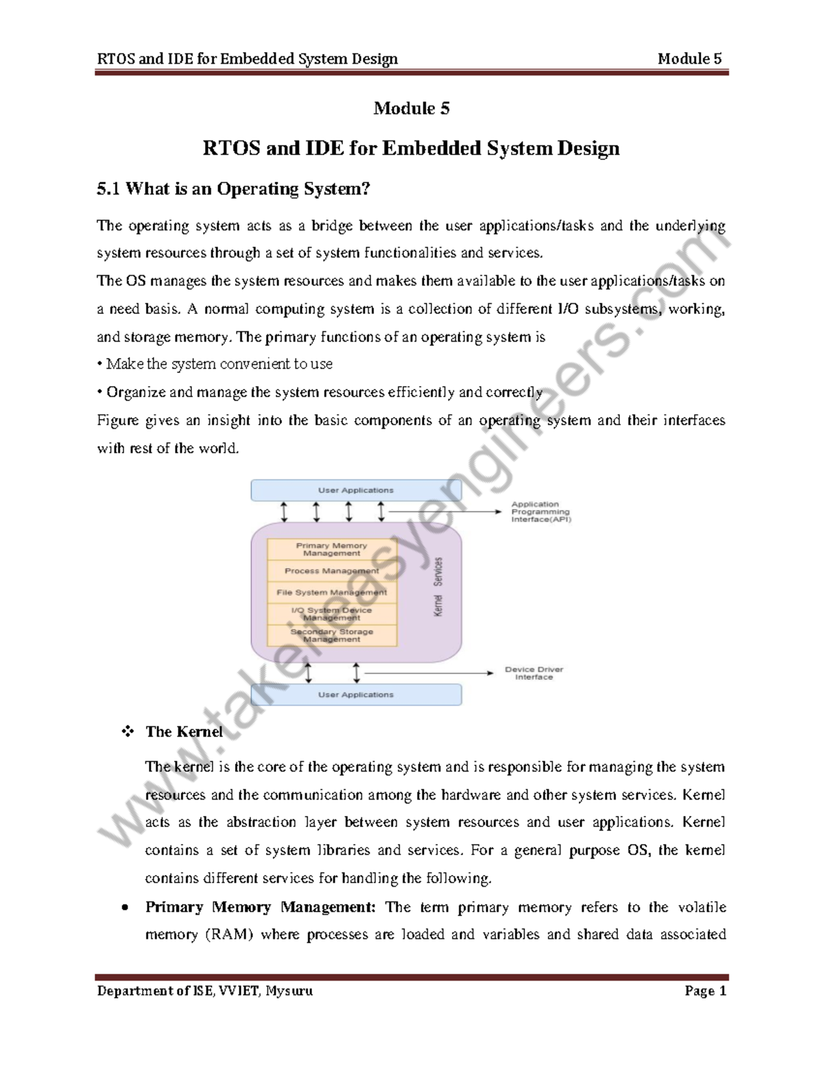 Module 5 (1) - Module 5 RTOS and IDE for Embedded System Design 5 What is an Operating System ...