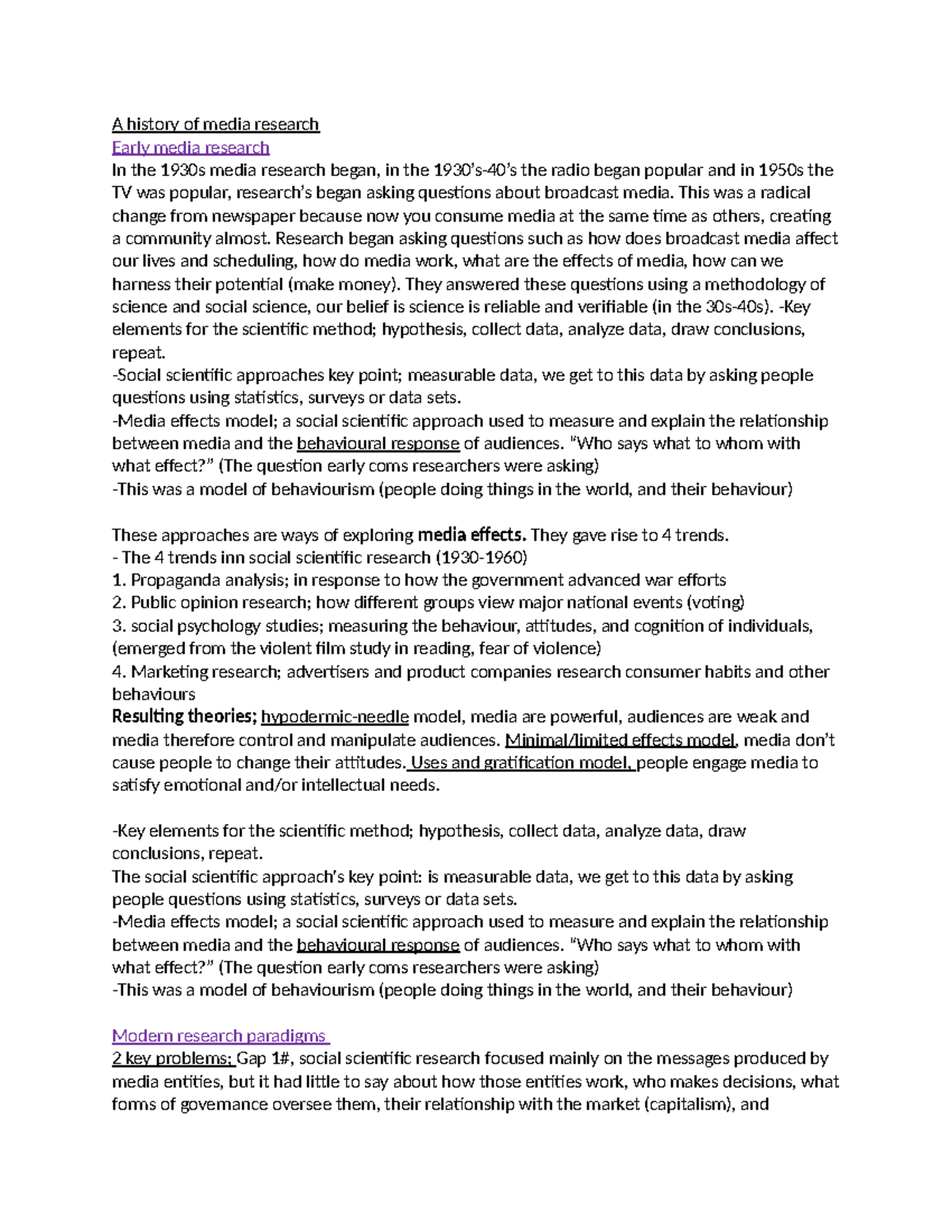 Coms 1002 lecture notes - A history of media research Early media ...