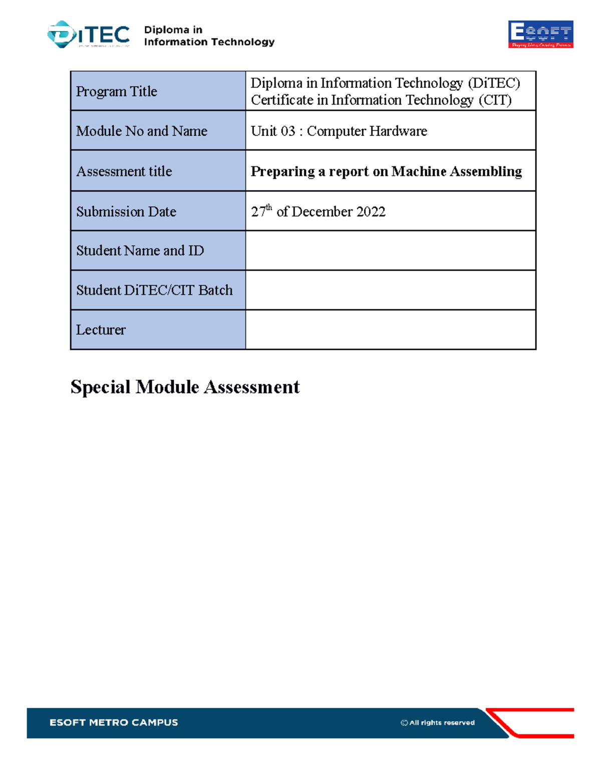 Hardware Assessment - N/A - Program Title Diploma in Information ...