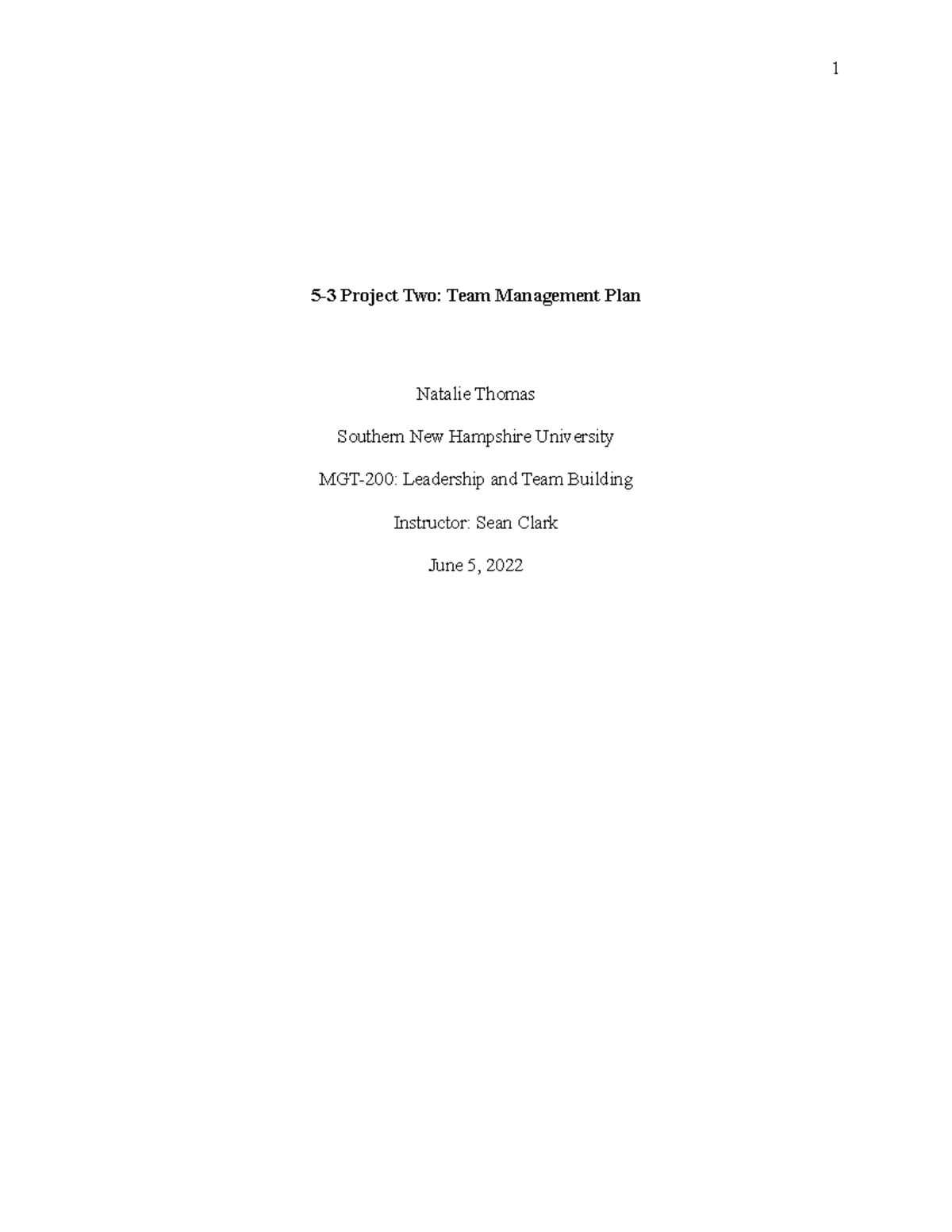 5-3 Project Two- Team Management Plan - 5-3 Project Two: Team ...