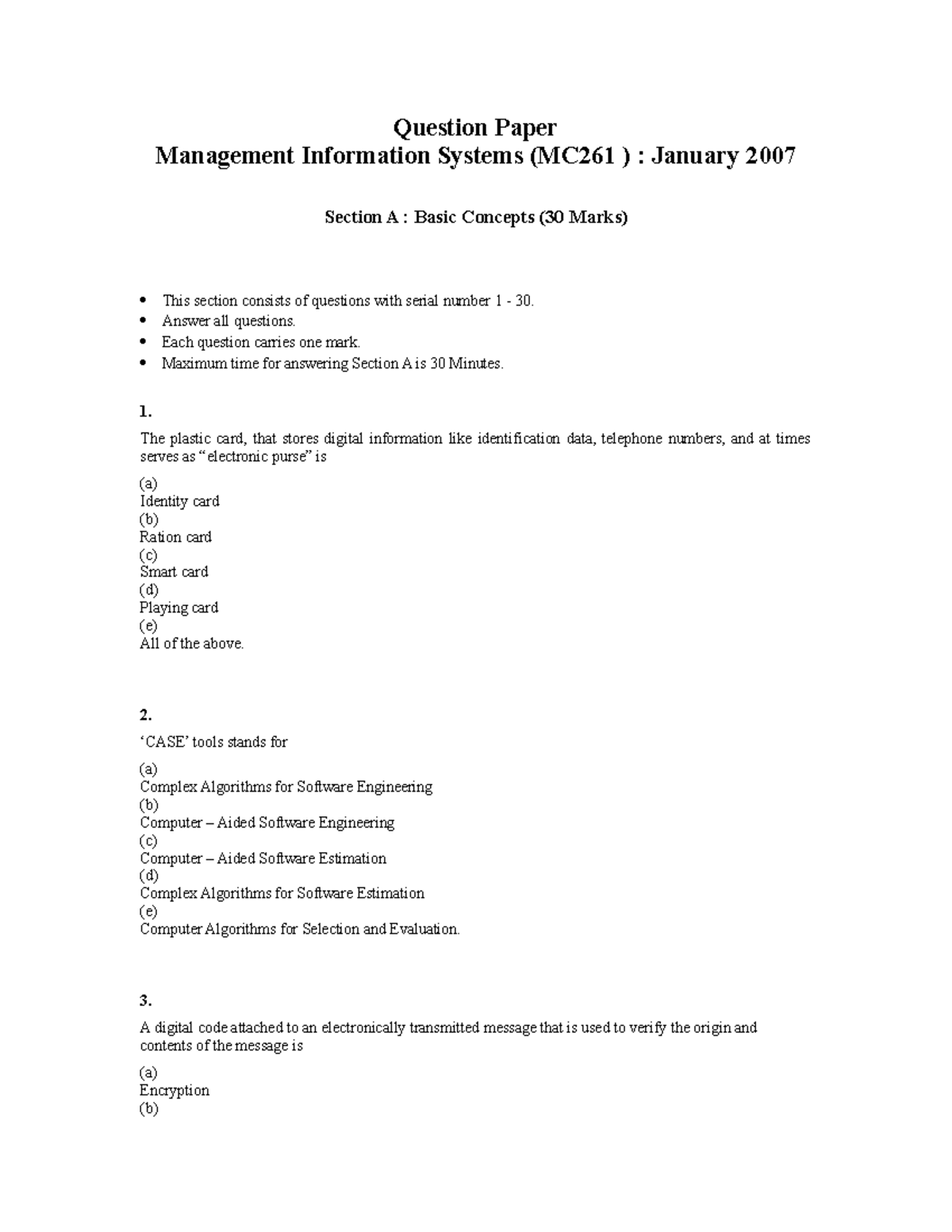 Management-Information Systems-0107 - Question Paper Management ...