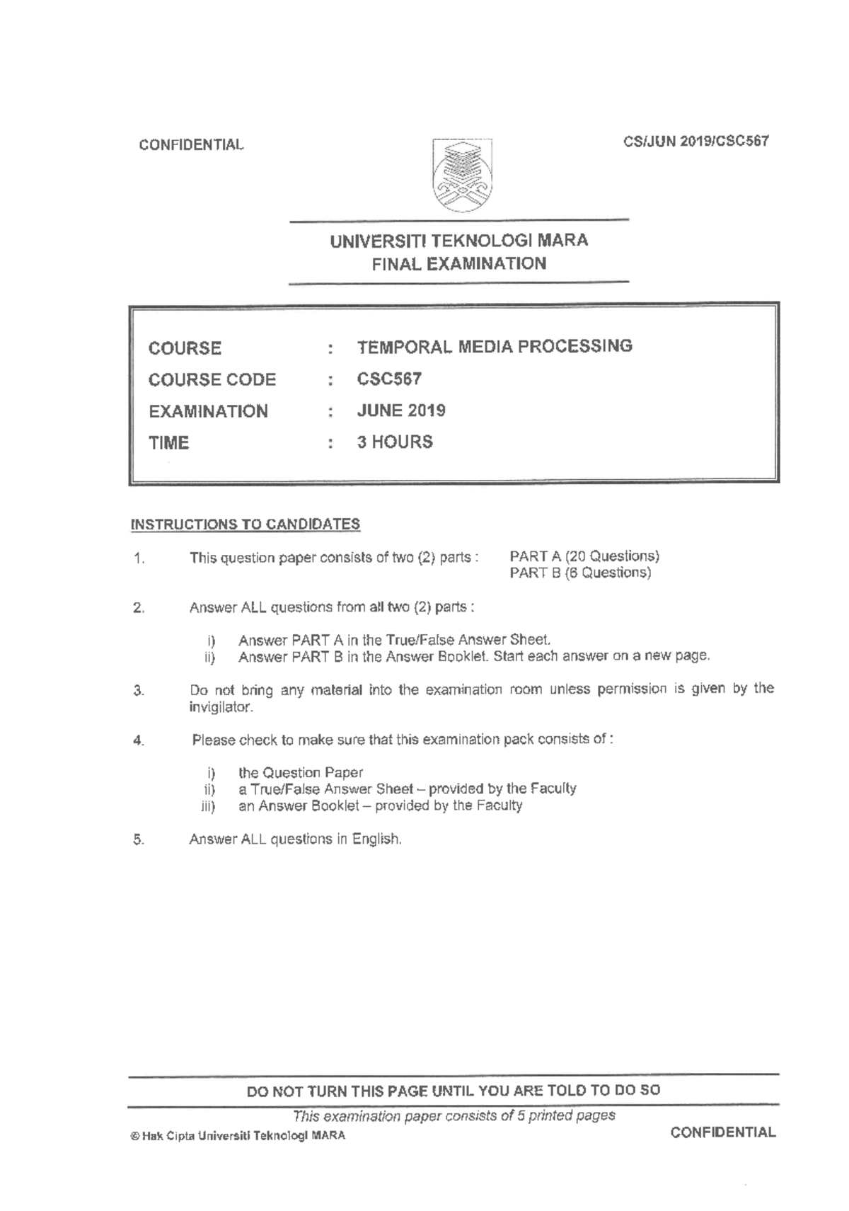 Faculty Computer Sciences AND Mathematic 2019 Session 2 - Degree CSC567 ...