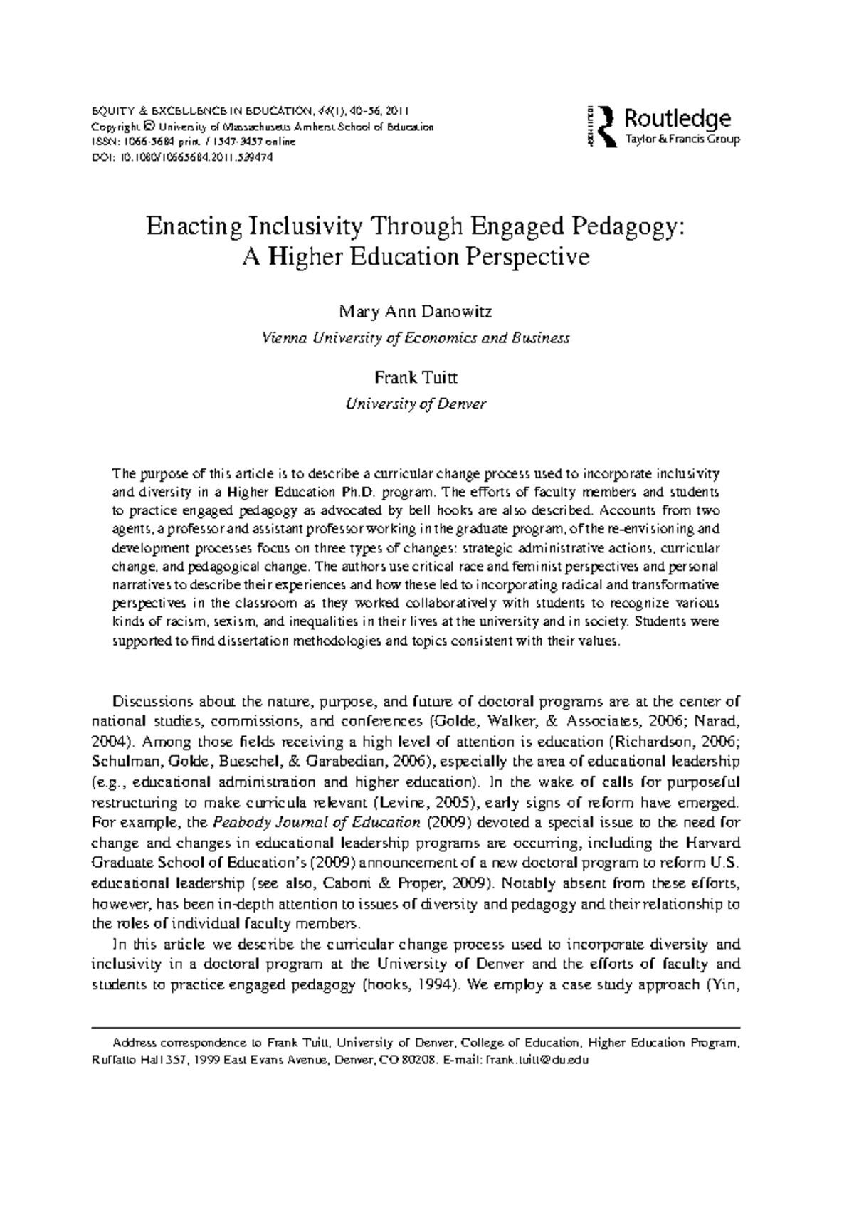 Inclusivity Through Engaged Pedagogy - EQUITY & EXCELLENCE IN EDUCATION ...