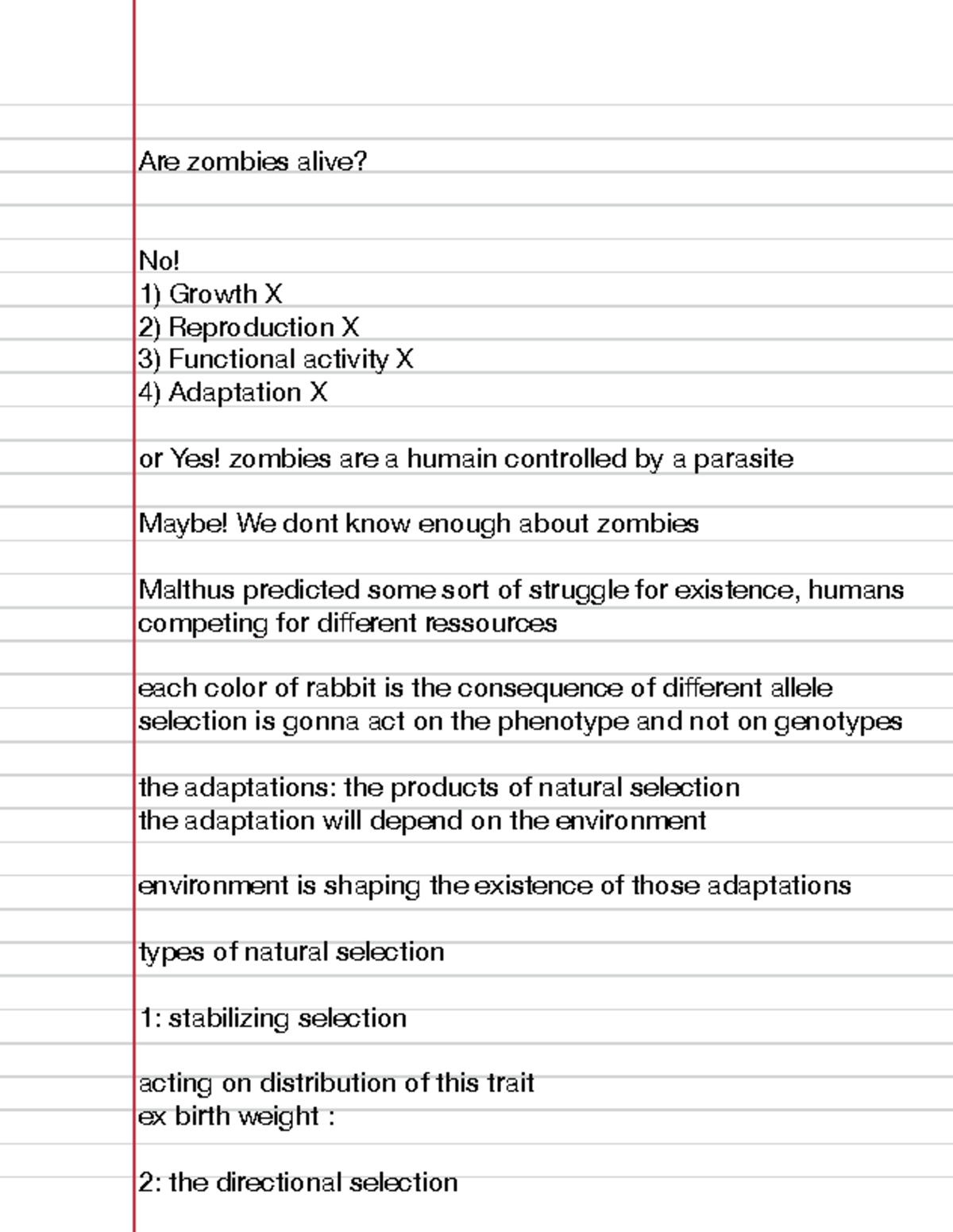 Lecture 2 notes - Biology - Are zombies alive? No! Growth X ...