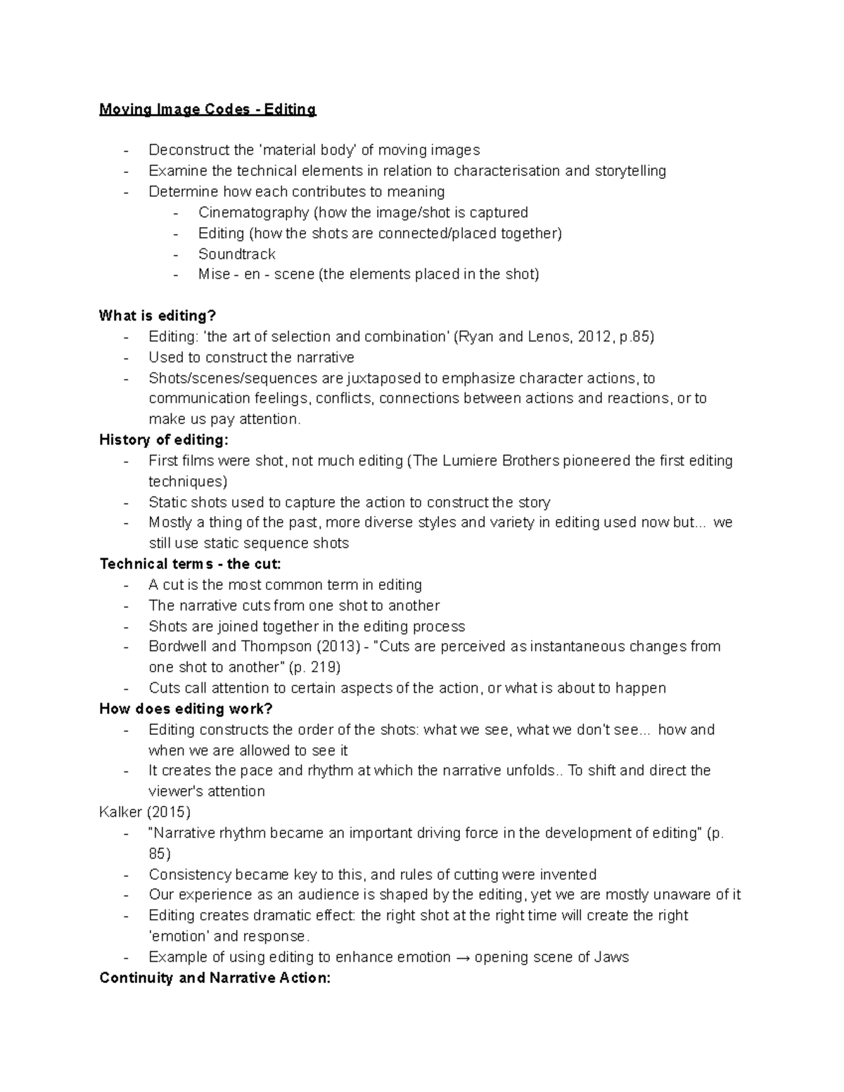 Week 4 - image and sound lectures - Moving Image Codes - Editing Deconstruct the ‘material body ...