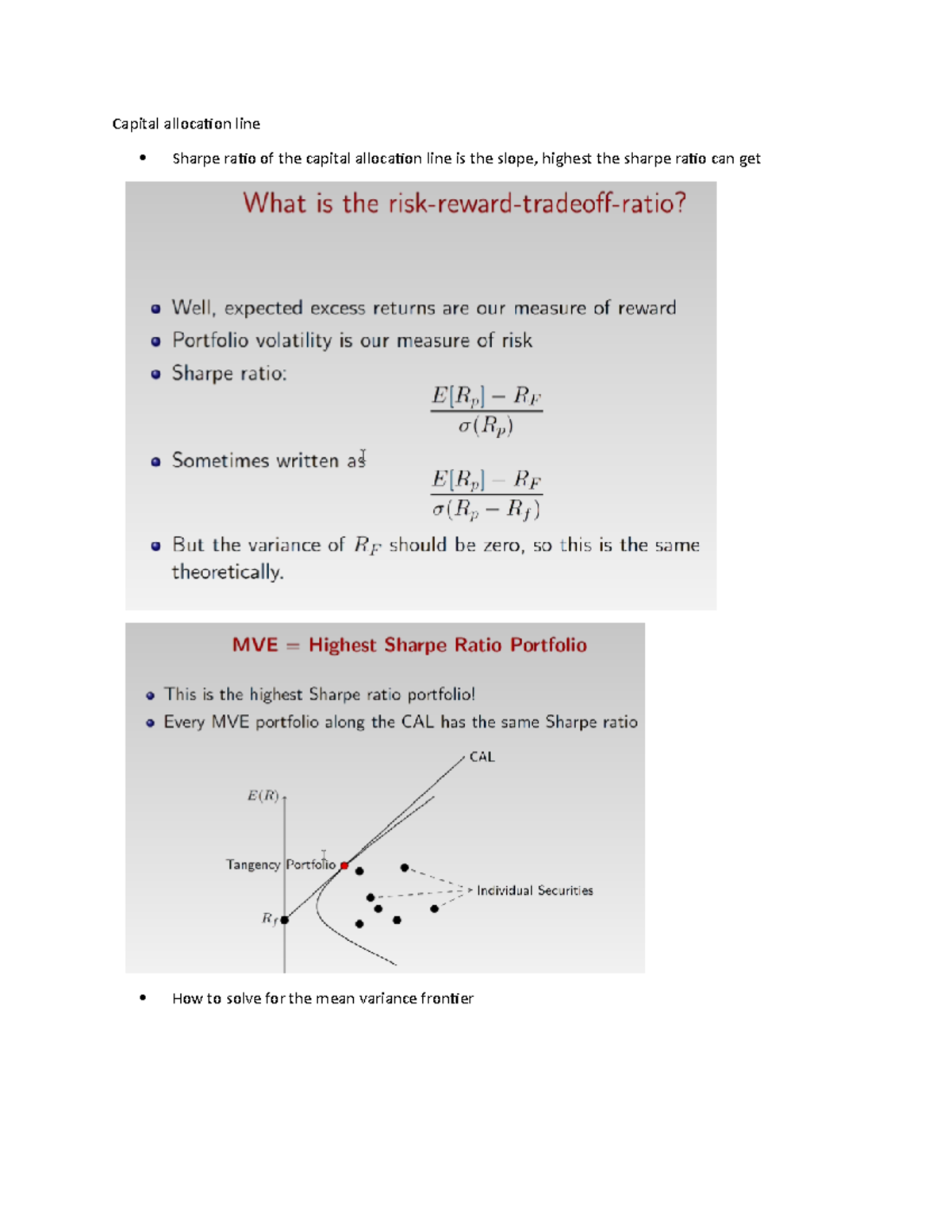 Capital allocation line and CAPM - Capital allocation line Sharpe ratio ...