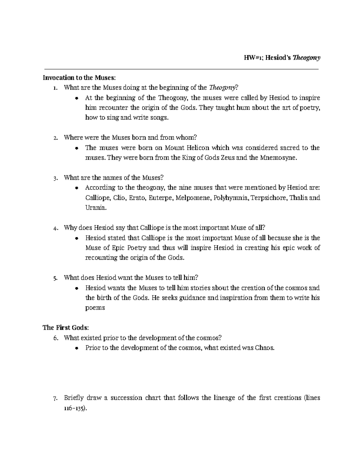 Classical Mythology (homework #1) Updated - HW#1; Hesiod’s eogony ...