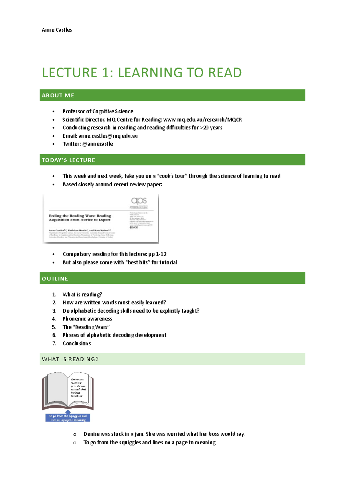 Lecture 1 - LECTURE 1: LEARNING TO READ ABOUT ME • Professor of ...