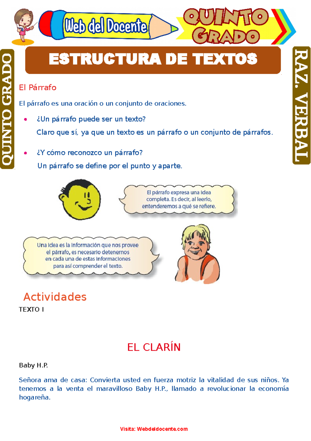 Estructura de Textos para Quinto Grado de Primaria - El Párrafo El ...