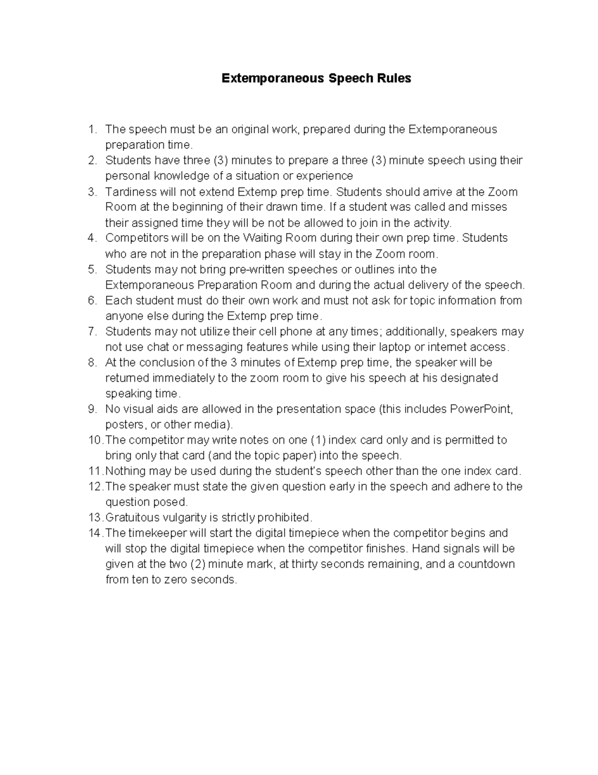 Extemporaneous Speech Rules - The speech must be an original work ...