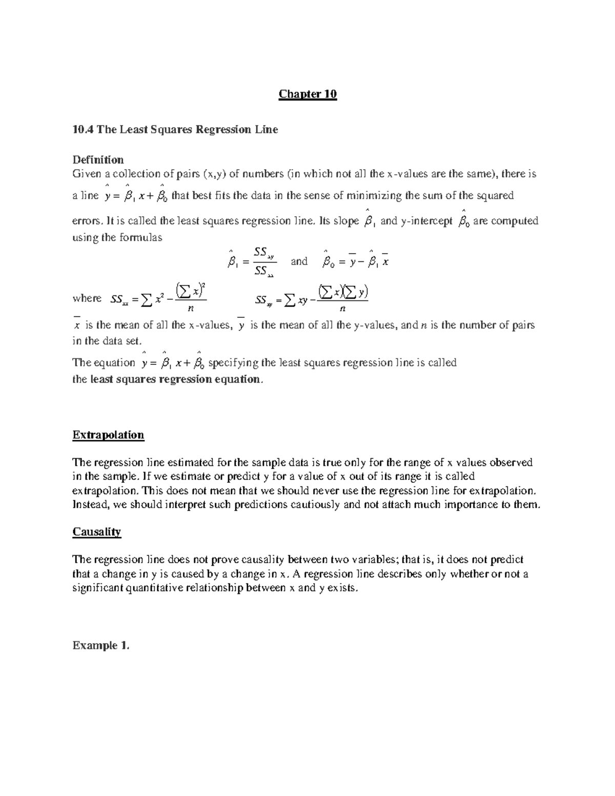 10.4 Least Squares Regression 10.5 Statistical Inferences about beta ...