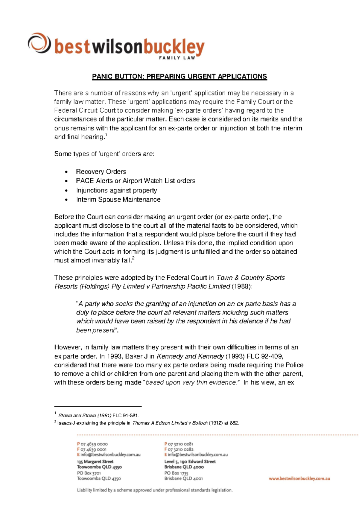 Preparing Urgent Applications in Family Law Matters - Studocu