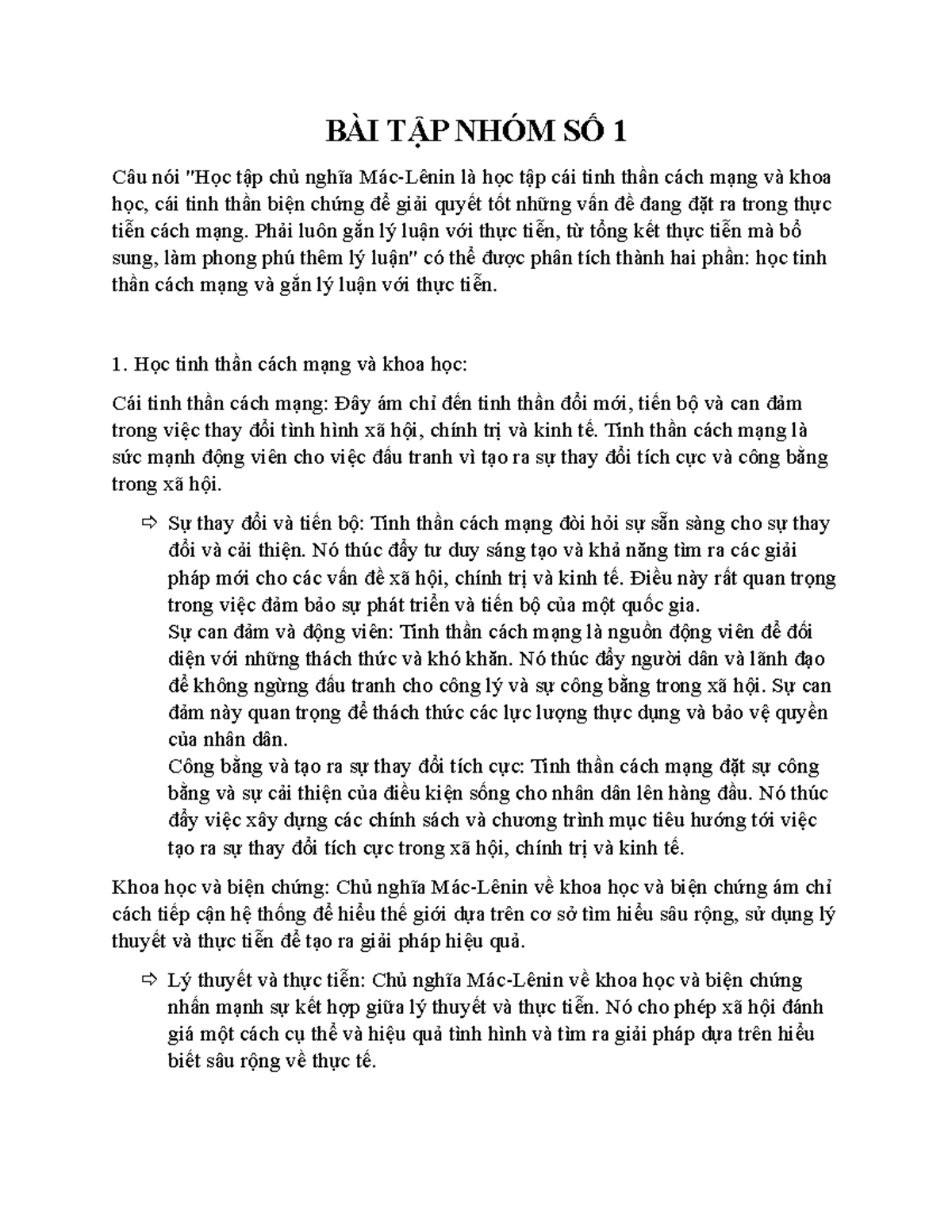 NHOM 8 BT NHOM SO1 - bài tập tư tưởng - BÀI TẬP NHÓM SỐ 1 Câu nói "Học tập chủ nghĩa Mác-Lênin ...