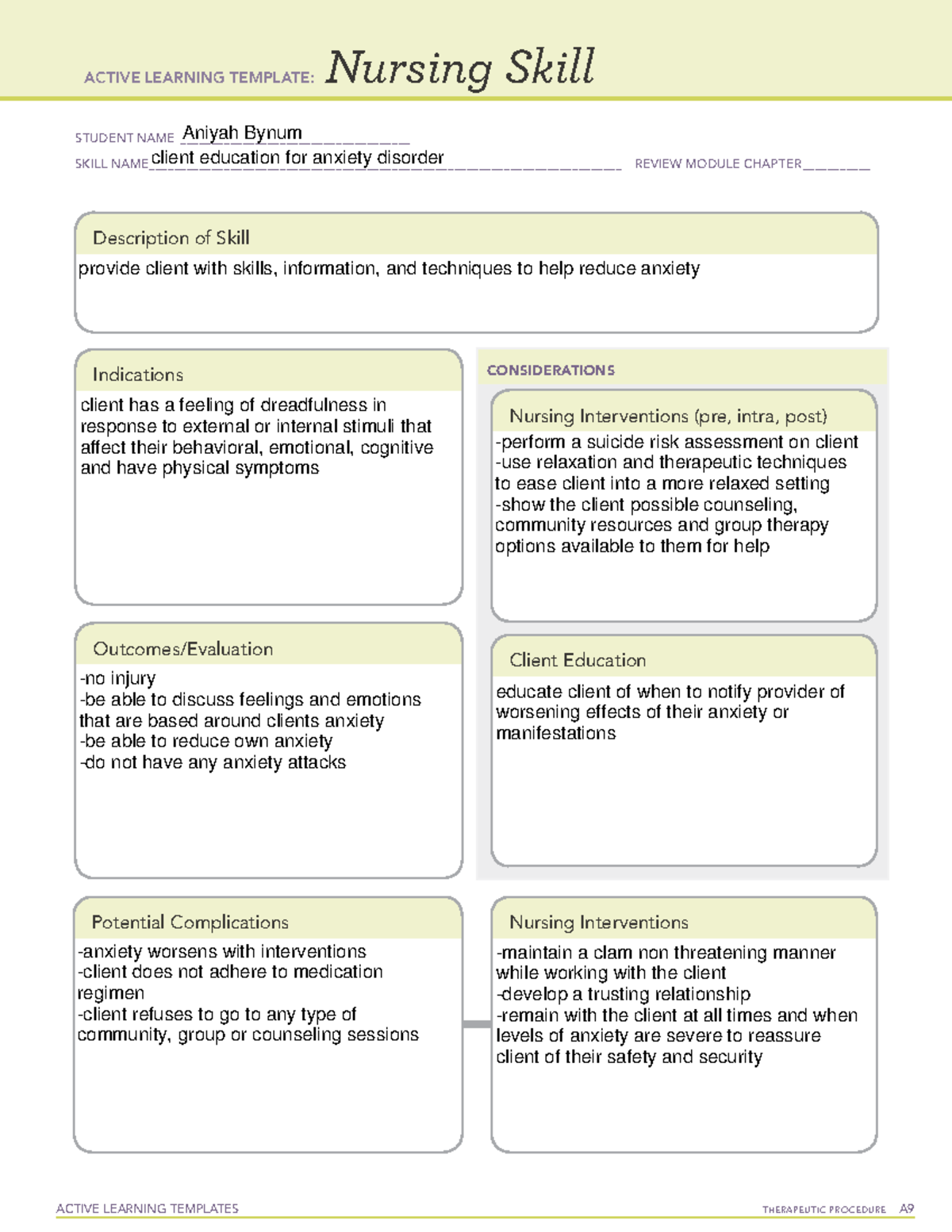 Anxiety nursing skill - ACTIVE LEARNING TEMPLATES THERAPEUTIC PROCEDURE ...