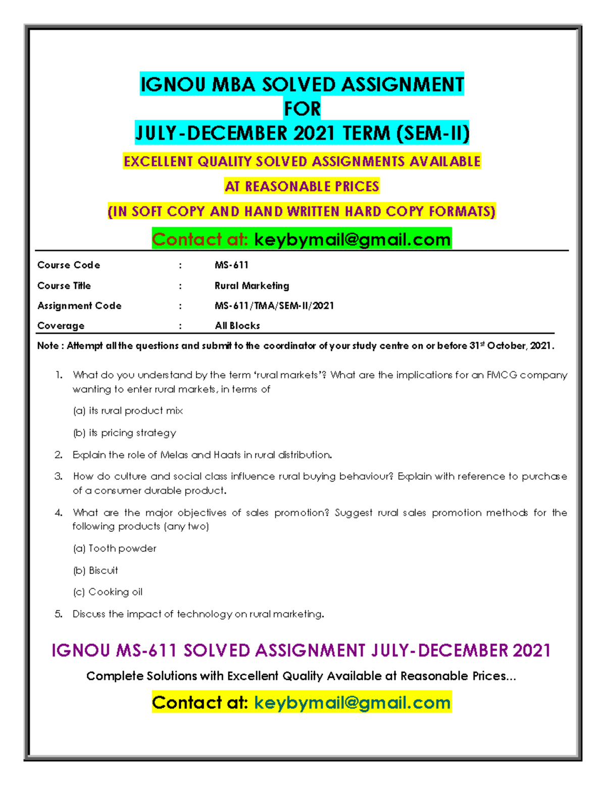 MS-611 (JULY- December 2021) - IGNOU MBA SOLVED ASSIGNMENT FOR JULY-DECEMBER 2021 TERM (SEM-II ...