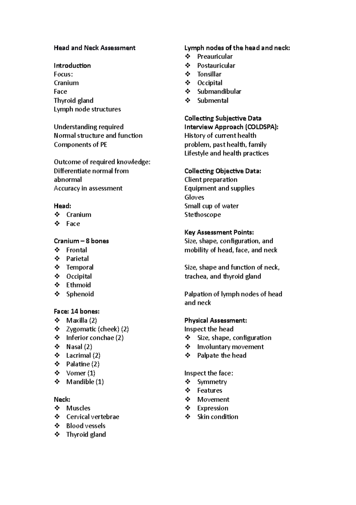 Head and Neck Assessment - Head and Neck Assessment Introduction Focus ...