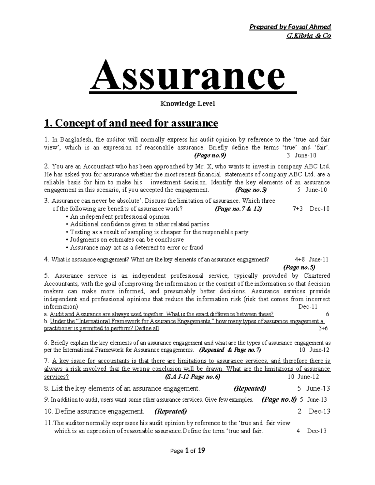 Assurance Knowledge Level - G & Co Assurance Knowledge Level 1. Concept ...