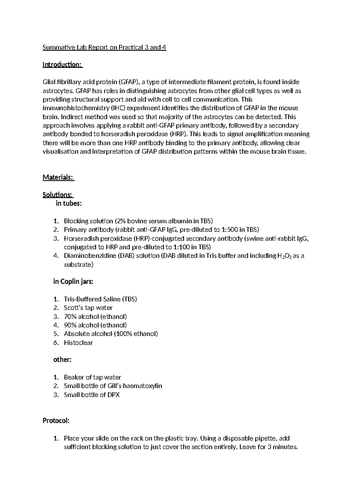 Lab report summative - practical 3 and 4 - Summative Lab Report on ...