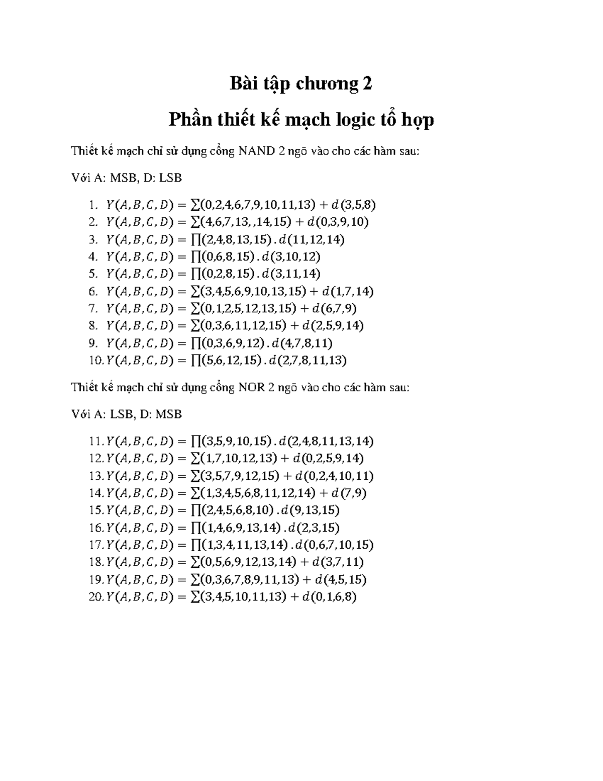 Bài tập thiết kế mạch logic tổ hợp C2 - Bài tập chương 2 Phần thiết kế ...