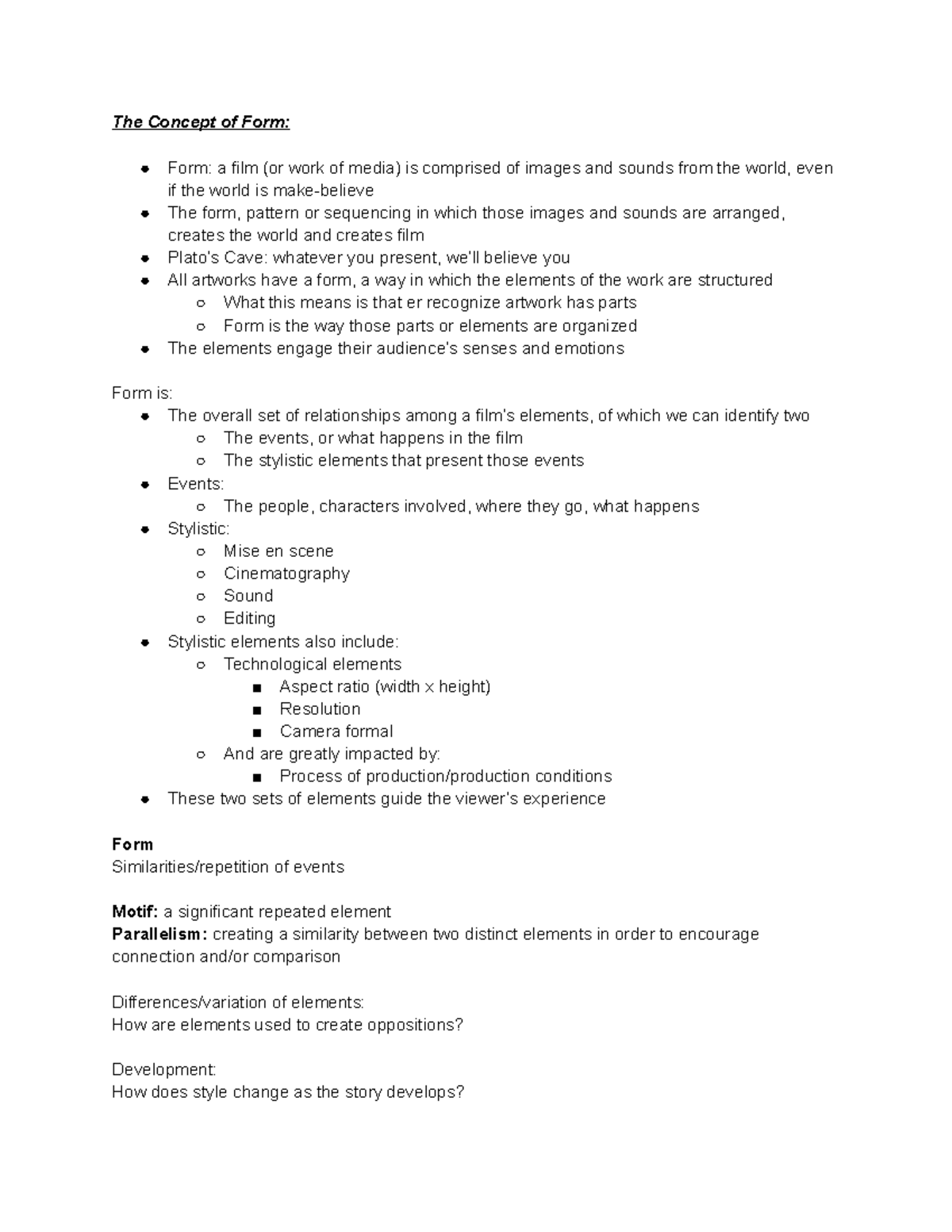 Film Aesthetics: The Concept of Form - The Concept of Form: Form: a ...