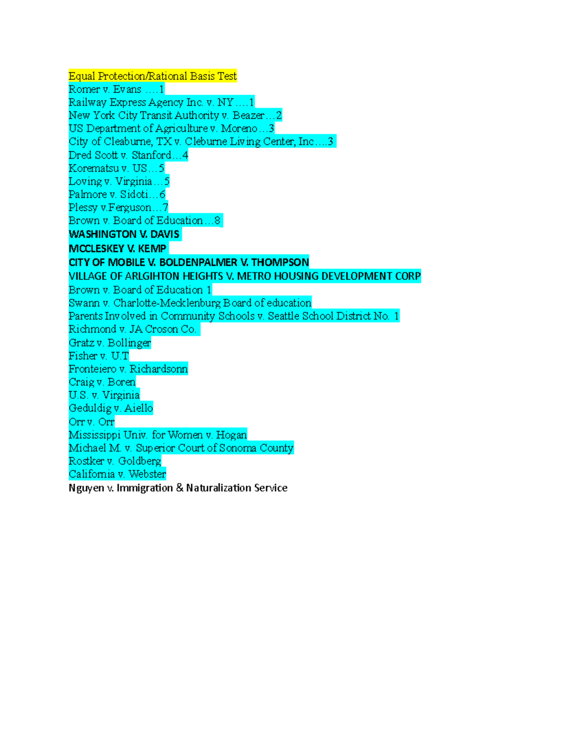 Con Law II Cases - Lecture notes 1-5 - Equal Protection/Rational Basis ...
