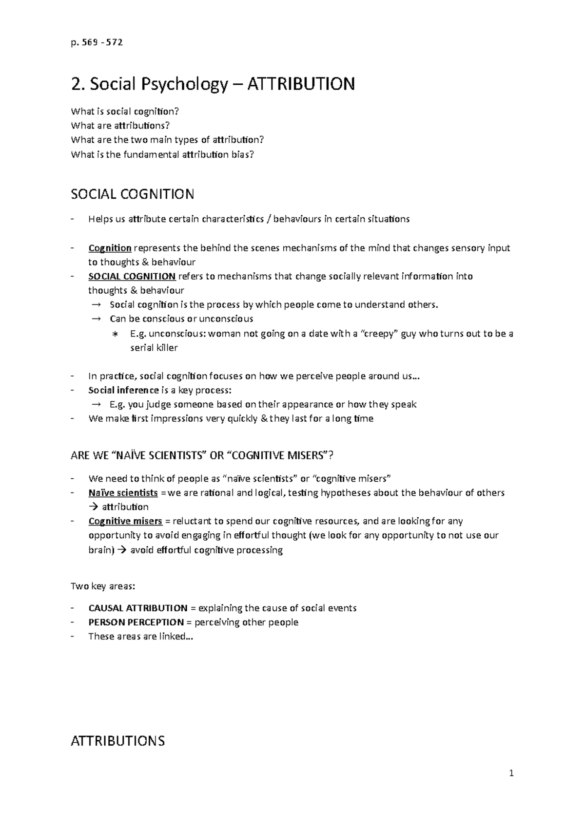 2. Social Psychology - Attribution (N) - PSYU912 - Stirling - Studocu